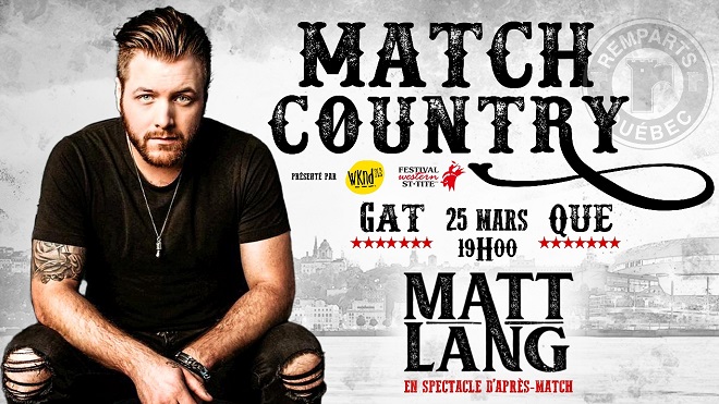 Le chanteur country Matt Lang en spectacle en après-match des Remparts de Québec
